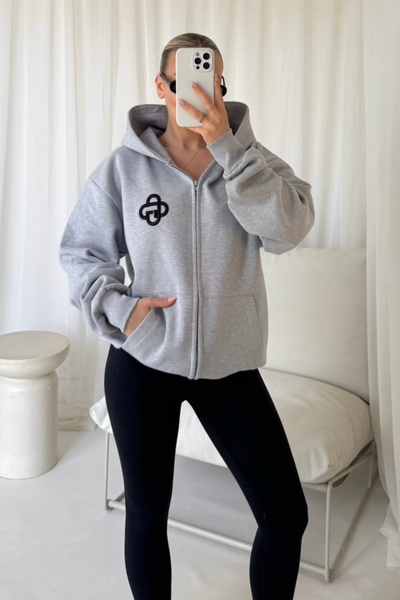 G Monogram marl grey & black embroidered premium zip hoodie – Glamify ...