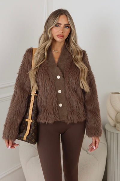 Libby chocolate faux fur jacket – Glamify Famous For Loungewear