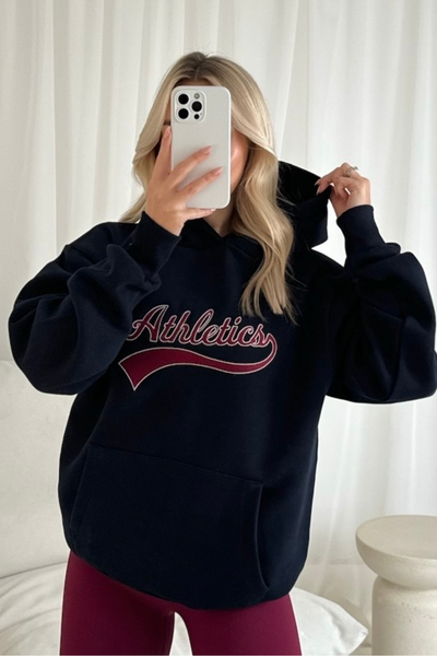 Athletics navy embroidered hoodie – Glamify Famous For Loungewear