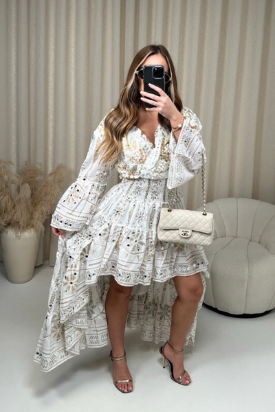 Eloise cream embellished high low tiered dress – Glamify Famous For ...