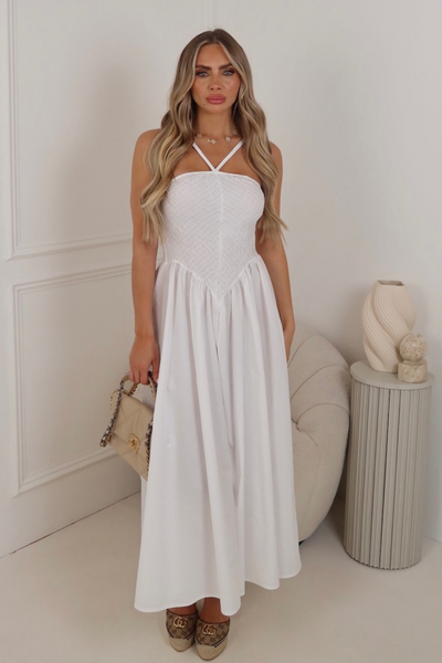 Darla white shirred bodice midi dress – Glamify Famous For Loungewear