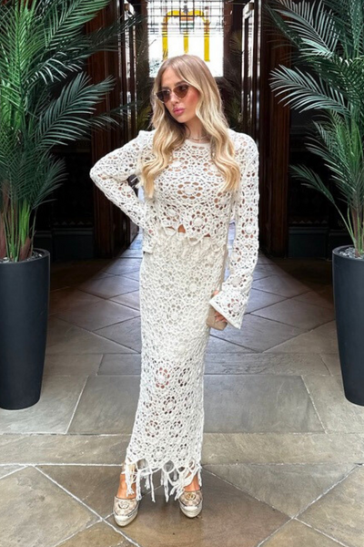 Yasmin cream crochet midi skirt co-ord – Glamify Famous For Loungewear
