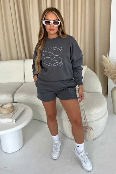 GG Logo Steel Grey Premium sweater short Loungewear set – Glamify ...