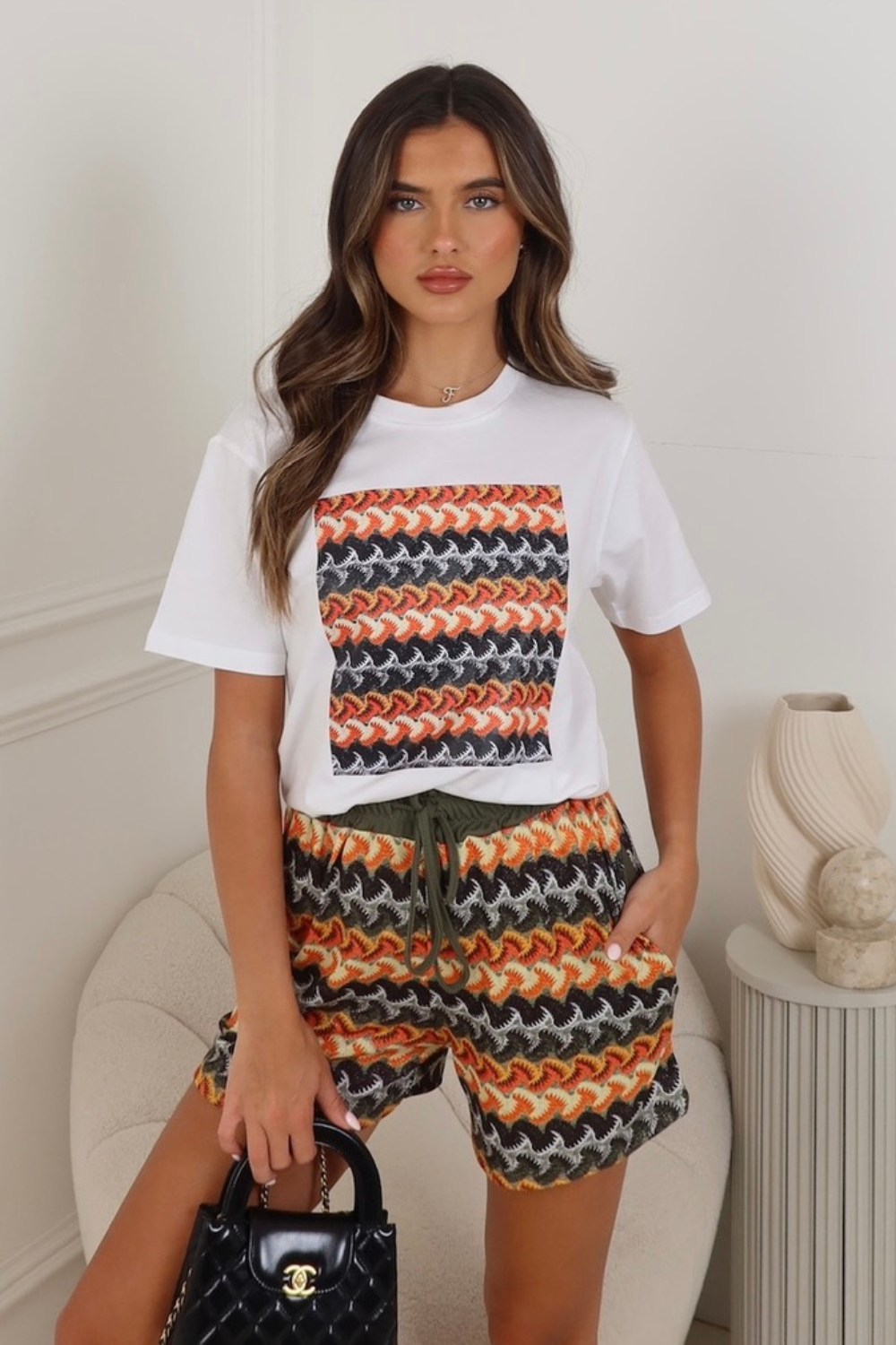 Kassi khaki zig zag print shorts – Glamify Famous For Loungewear