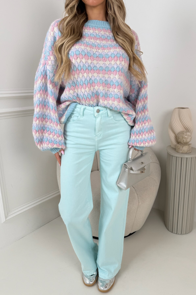 NIA BLUE MULTI KNITTED JUMPER – Glamify Famous For Loungewear
