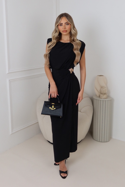 Leome black shoulder pad dress – Glamify Famous For Loungewear