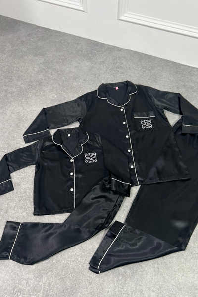 Mini Gege Black Satin embroidered Pyjamas – Glamify Famous For Loungewear