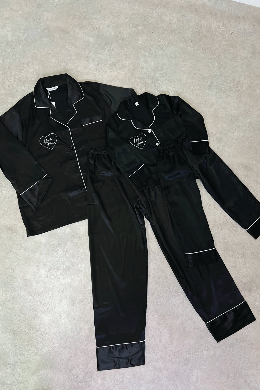 Mini Love you black satin embroidered pyjamas – Glamify Famous For ...