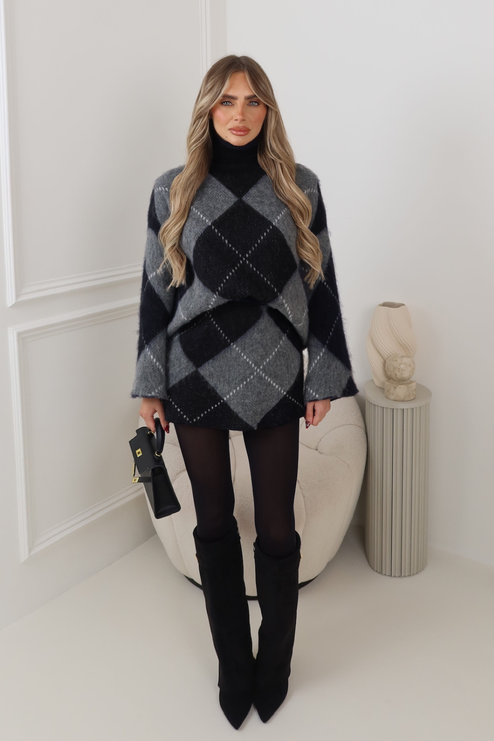 MITZI GREY BLACK CHECKED KNITTED SKIRT – Glamify Famous For Loungewear