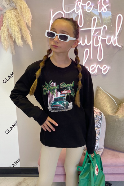 Mini Miami beach black printed sweater – Glamify Famous For Loungewear