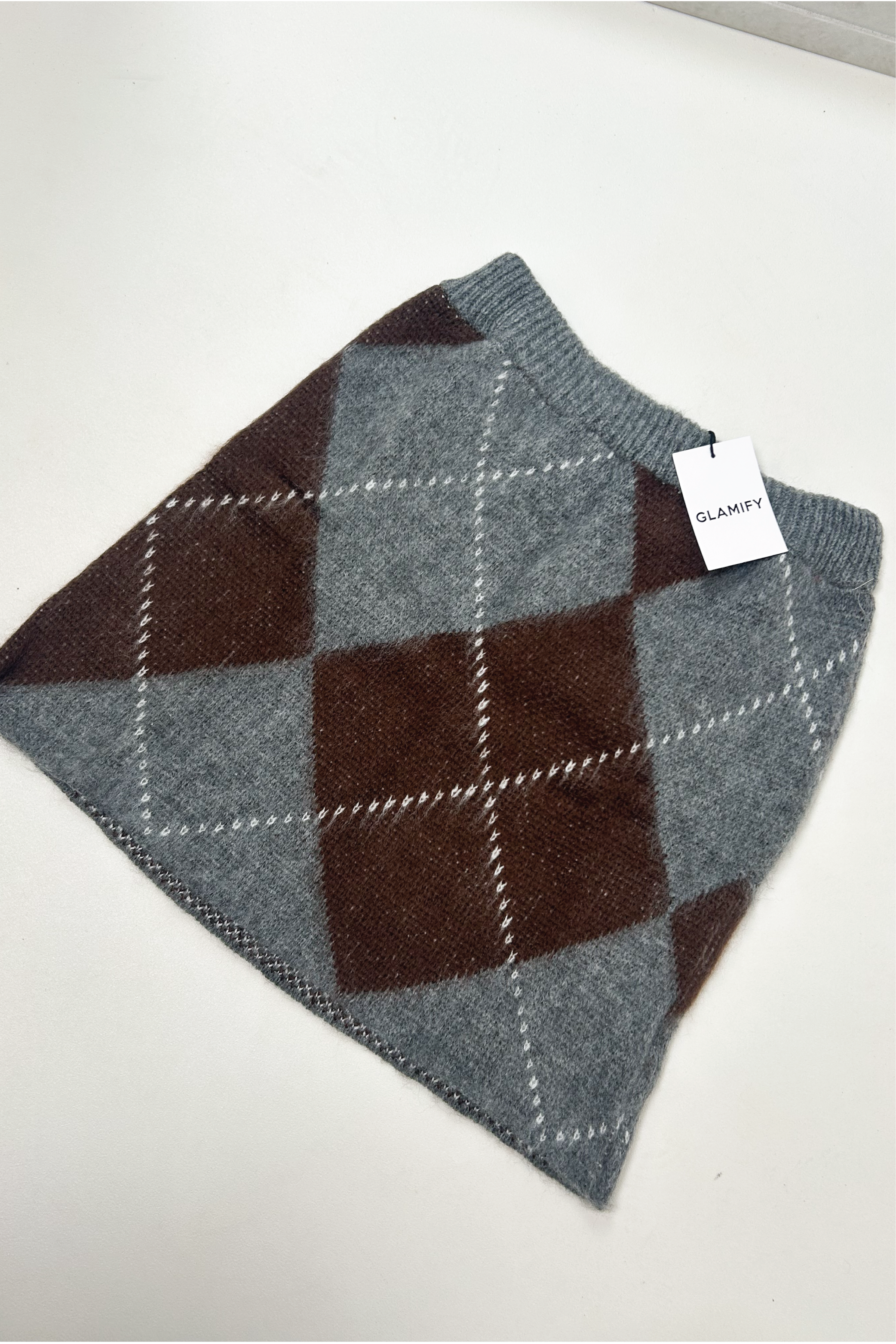 MITZI LIGHT GREY CHOCOLATE CHECKED KNITTED SKIRT – Glamify Famous For ...