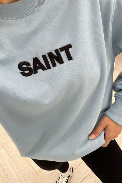 Saint blue round neck sweater – Glamify Famous For Loungewear