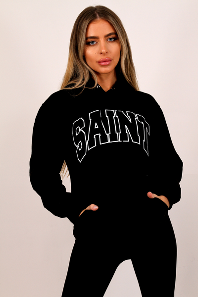 Saint Black & white printed Hoodie – Glamify Famous For Loungewear