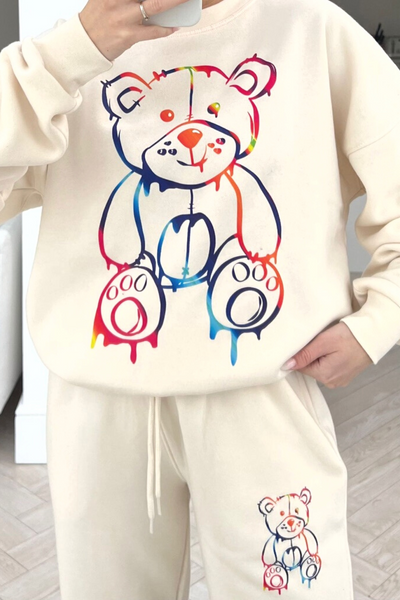 Teddy drip ecru sweater loungewear set – Glamify Famous For Loungewear