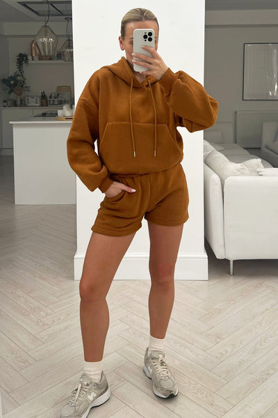 Rhea Tan cropped hooded short loungewear set – Glamify Famous For ...